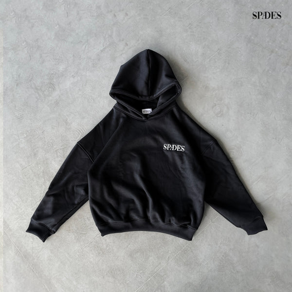 Spades Monochrome Embro Logo Boxy Hoodie Black – SPADES