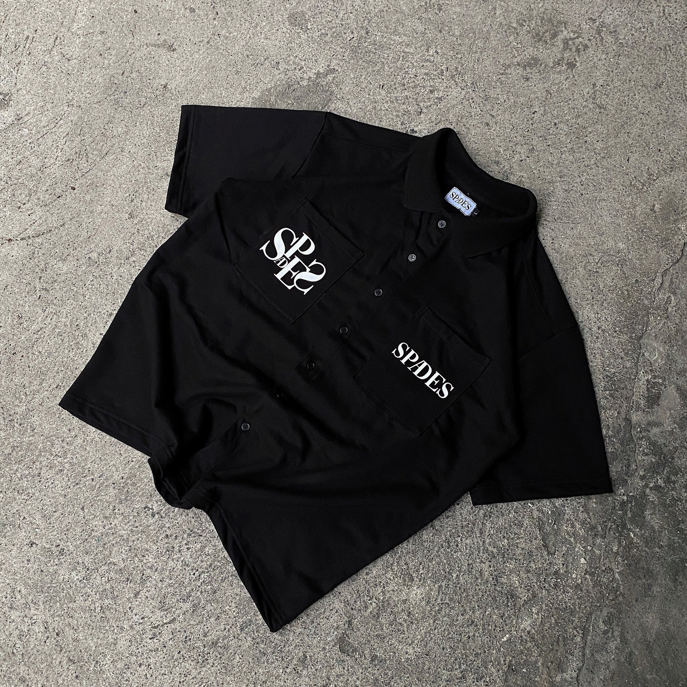 Spades Monochrome Majesty Full Button Polo Crop Black – SPADES
